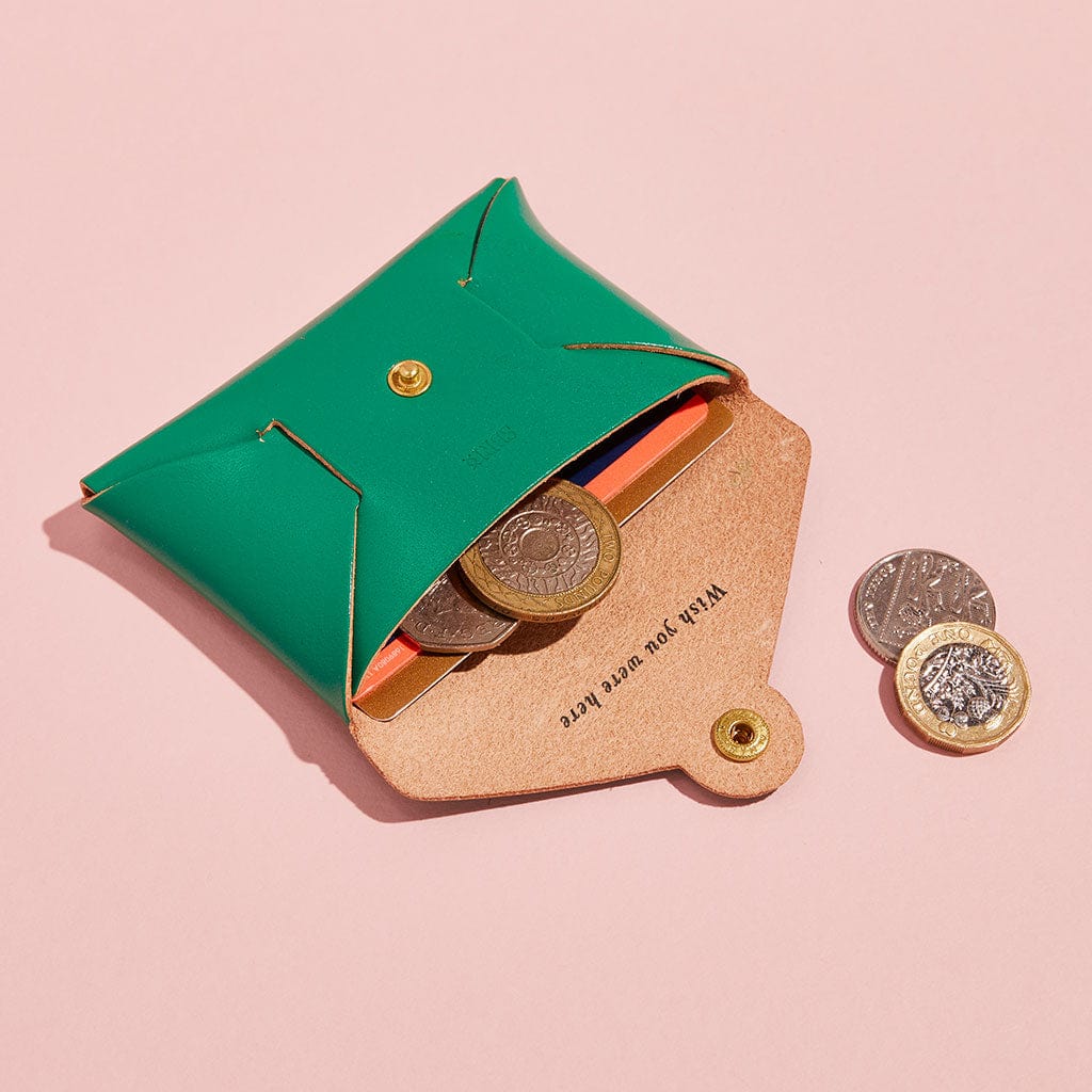 Vibrant Green Leather Personalised Coin Purse | Sbri