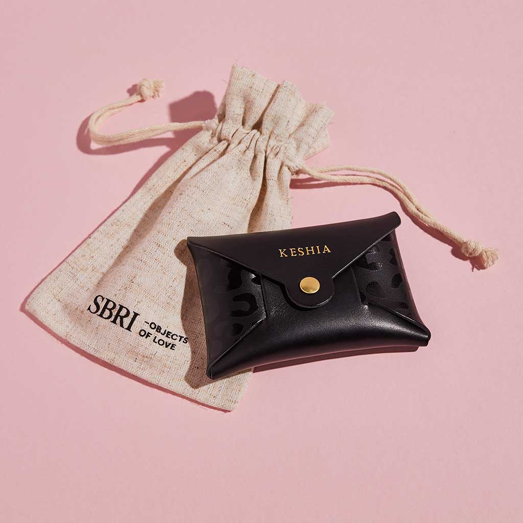 "Emily" Leopard Print Personalised Coin Purse Black | Sbri
