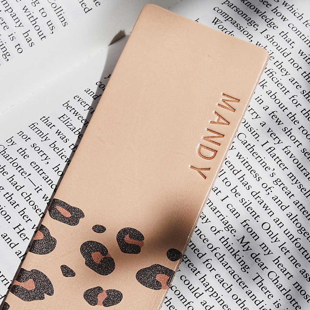 "Emily" Personalised Leather Bookmark Leopard Print | Sbri