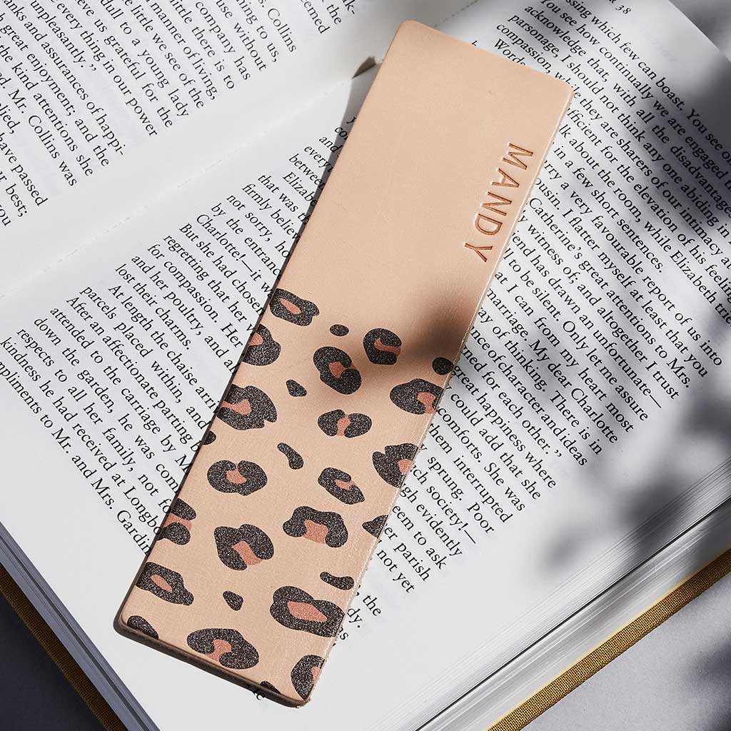 "Emily" Personalised Leather Bookmark Leopard Print | Sbri