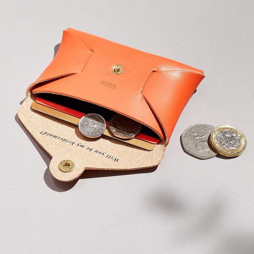 "Piper" Orange Leather Personalised Coin Purse | Sbri